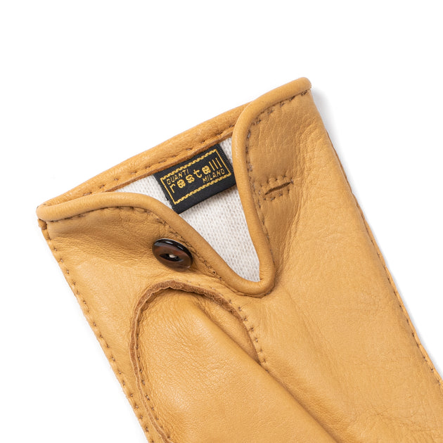 Deerskin Leather Glove with Button - Natural Tan – Caine Clothiers